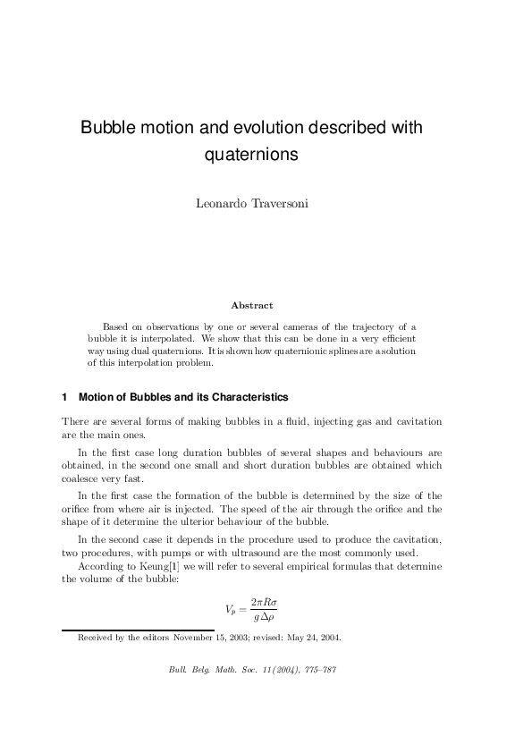 (PDF) Bubble motion and evolution described with quaternions
