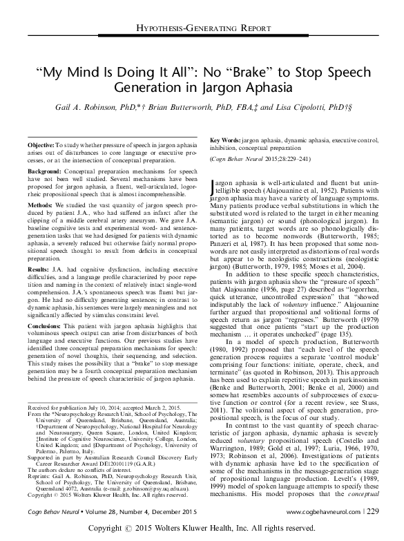 (PDF) My Mind Is Doing It All": No "Brake" to Stop Speech Generation in ...