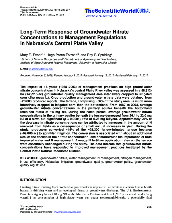 (PDF) Long-Term Response of Groundwater Nitrate Concentrations to ...