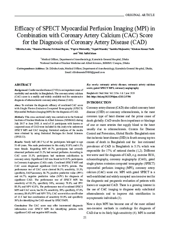 (PDF) Efficacy of SPECT Myocardial Perfusion Imaging (MPI) in ...