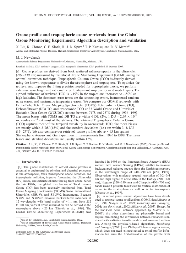 Pdf Ozone Profile And Tropospheric Ozone Retrievals From The Global Ozone Monitoring