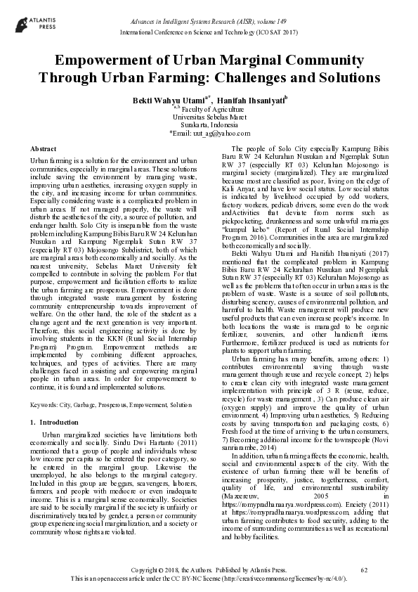 (PDF) Empowerment of Urban Marginal Community Through Urban Farming ...