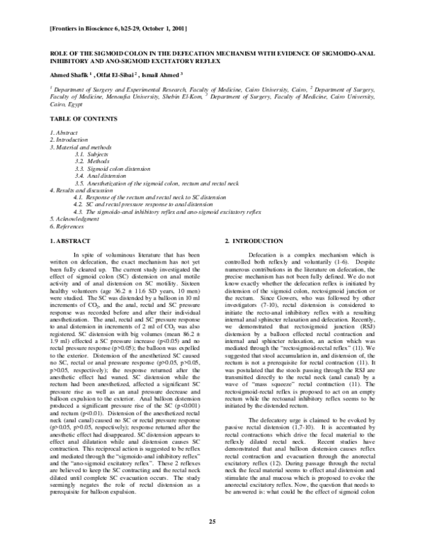 (PDF) Sigmoid Colon's Role in Defecation: Reflex Mechanisms Explored