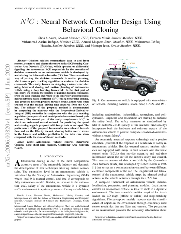 (PDF) N 2 C: Neural Network Controller Design Using Behavioral Cloning