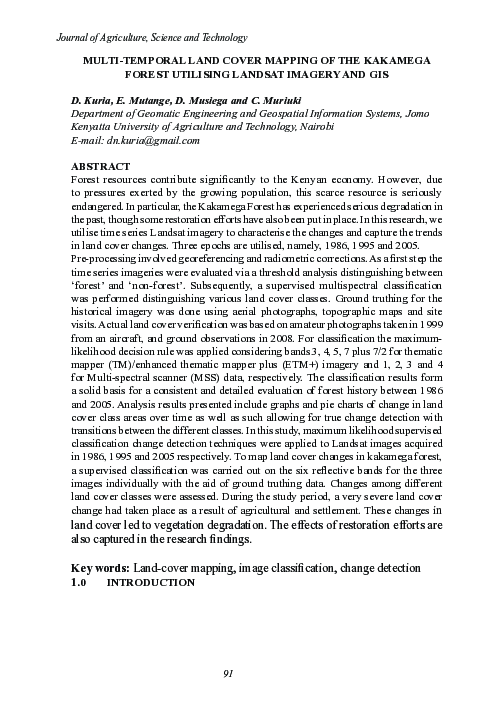 (PDF) Multi-Temporal Land Cover Mapping of the Kakamega Forest Utilising Landsat Imagery and Gis