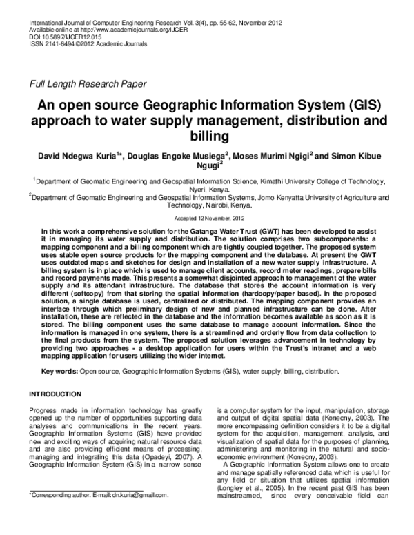 (PDF) An open source Geographic Information System (GIS) approach to water supply management ...