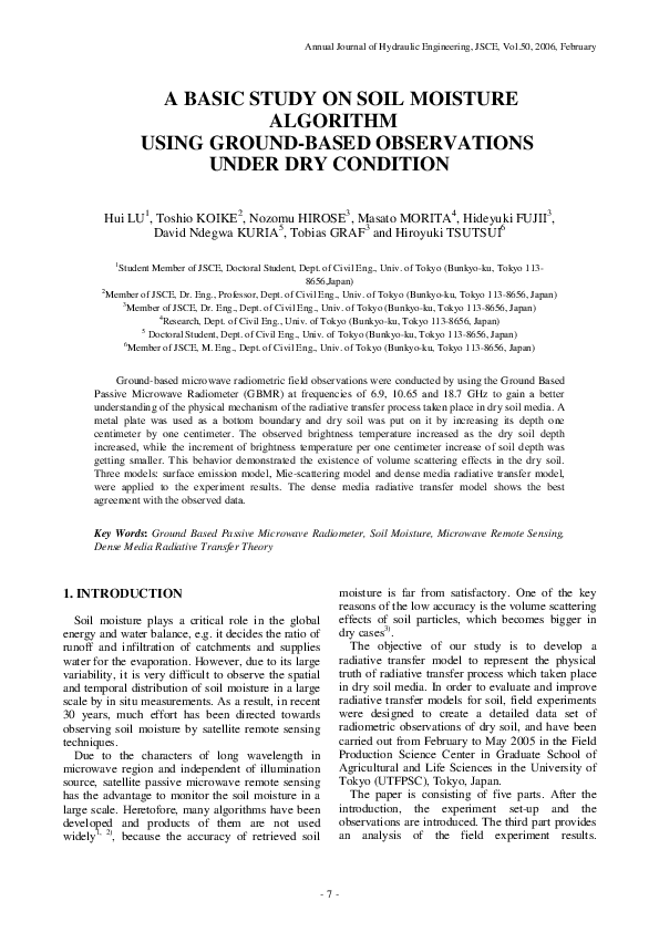 (PDF) A Basic Study on Soil Moisture Algorithm Using Ground-Based Observations Under Dry Condition