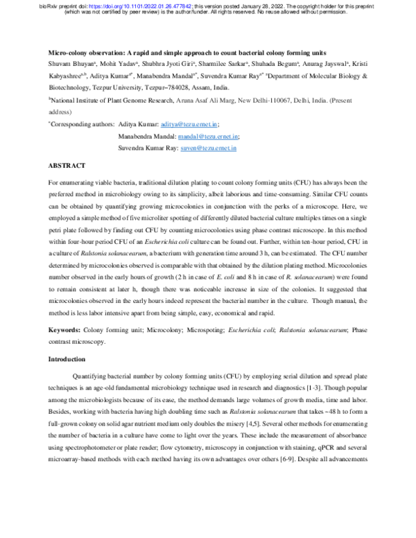 (PDF) Microliter spotting and micro-colony observation: a rapid and simple approach for counting ...