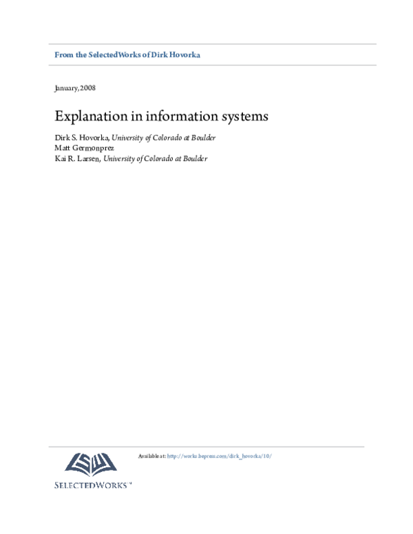 (PDF) Functional Explanation in Information Systems