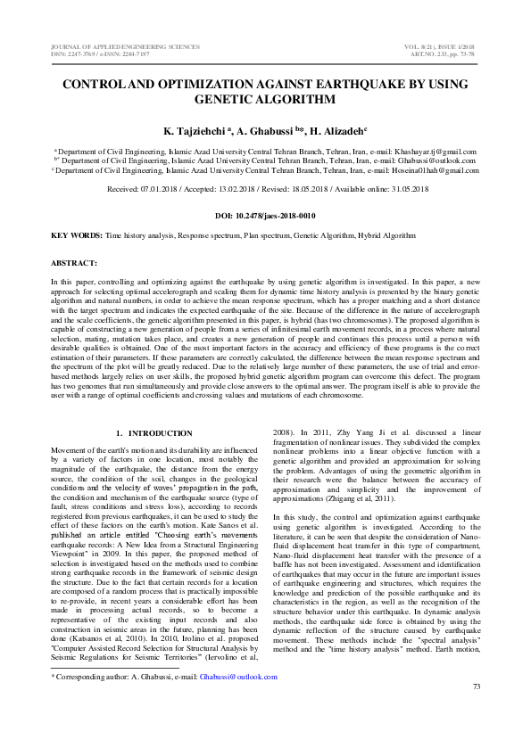 (PDF) Control and Optimization Against Earthquake by Using Genetic ... (PDF) Control and Optimization Against Earthquake by Using Genetic ...