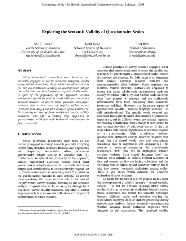 (PDF) Exploring the Semantic Validity of Questionnaire Scales