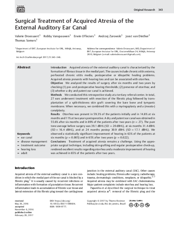(PDF) Surgical Treatment of Acquired Atresia of the External Auditory ...