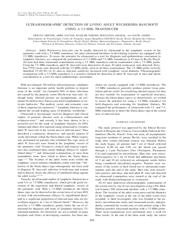 (PDF) Ultrasonographic detection of living adult Wuchereria bancrofti ...
