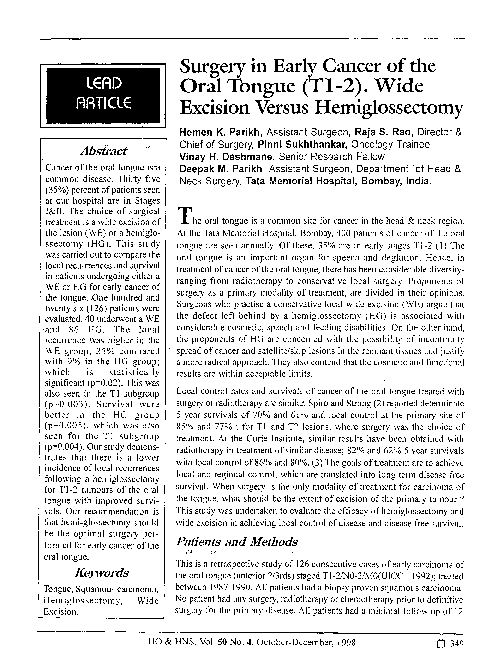 (PDF) Surgery in early cancer of the oral tongue (Tl-2). Wide excision ...