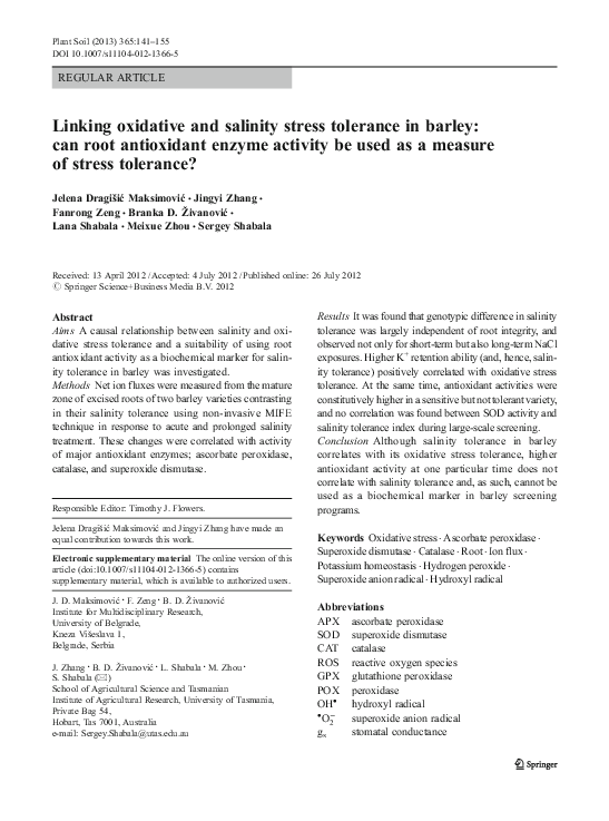 (PDF) Linking oxidative and salinity stress tolerance in barley: can ...