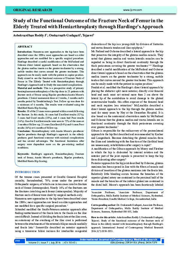 (PDF) Study of the Functional Outcome of the Fracture Neck of Femur in ...