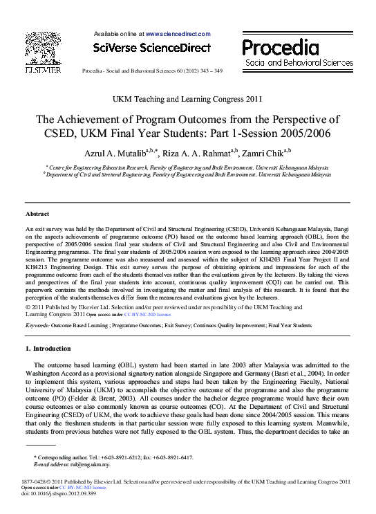 (PDF) The Achievement of Program Outcomes from the Perspective of CSED ...