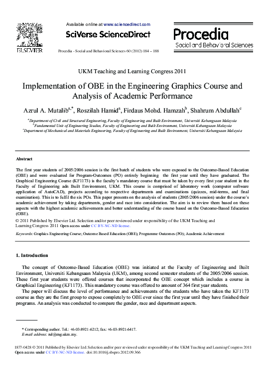 (PDF) Implementation of OBE in the Engineering Graphics Course and ...