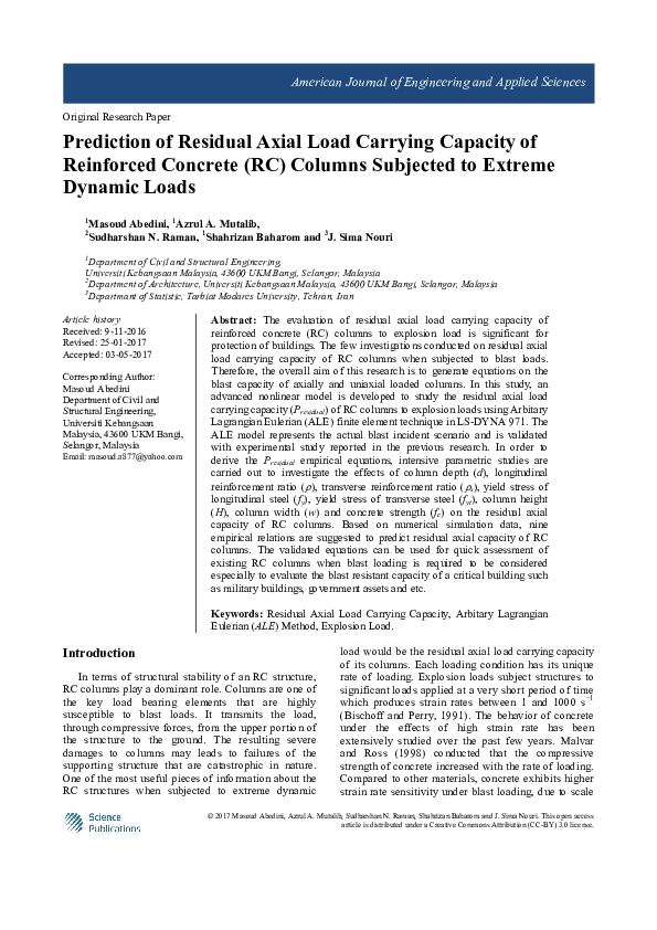 Pdf Prediction Of Residual Axial Load Carrying Capacity Of Reinforced Concrete Rc Columns