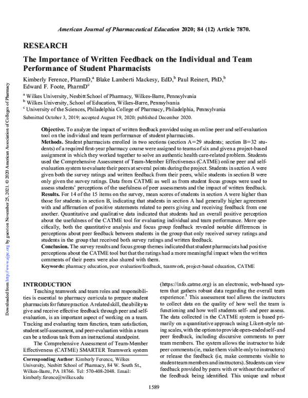 (PDF) The Importance of Written Feedback on the Individual and Team ...