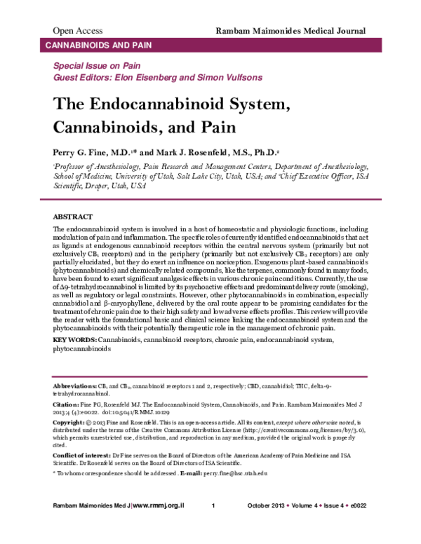 (PDF) The Endocannabinoid System, Cannabinoids, and Pain