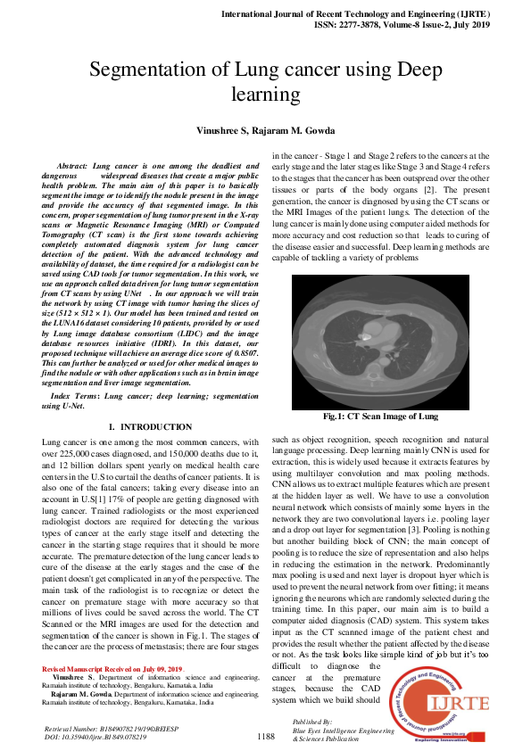 Pdf Segmentation Of Lung Cancer Using Deep Learning