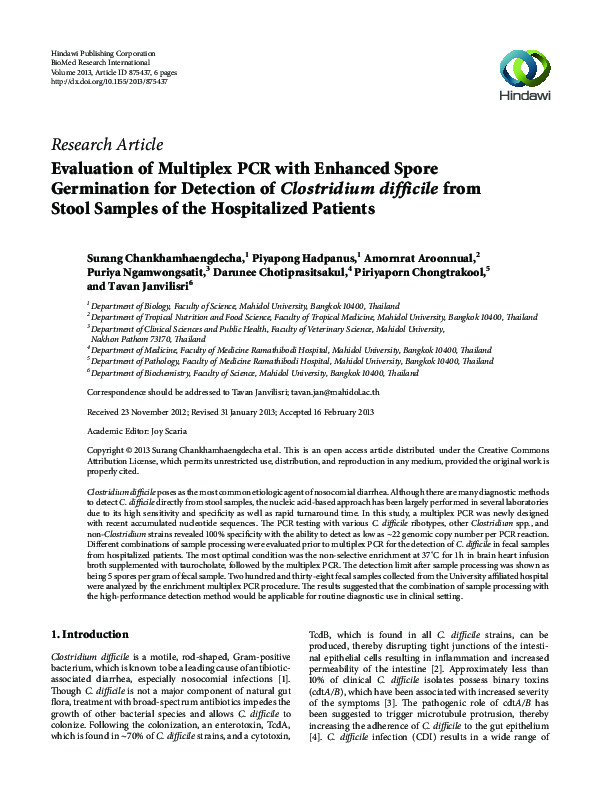 (PDF) Evaluation of Multiplex PCR with Enhanced Spore Germination for ...