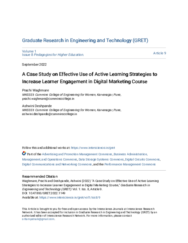 (PDF) A Case Study on Effective Use of Active Learning Strategies to ...