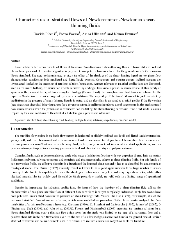 (PDF) Characteristics of stratified flows of Newtonian/non-Newtonian ...