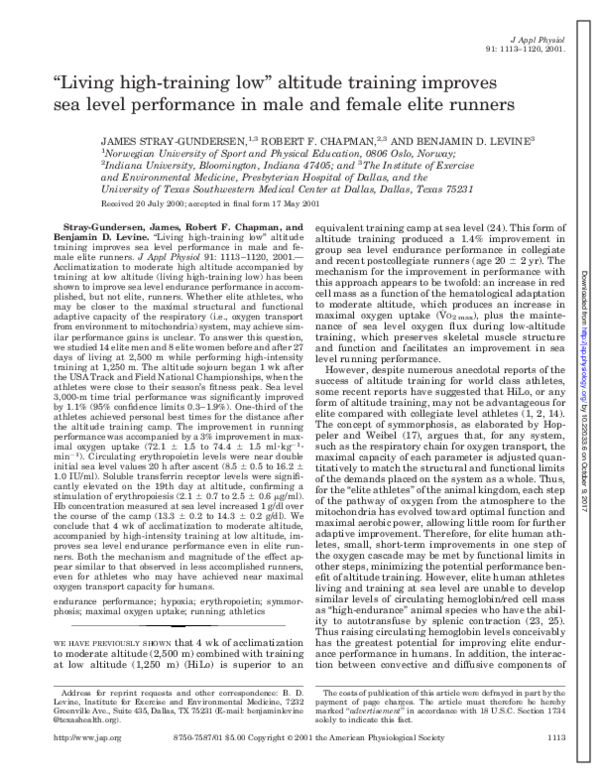 (PDF) Living high - training low" altitude training improves sea level ...