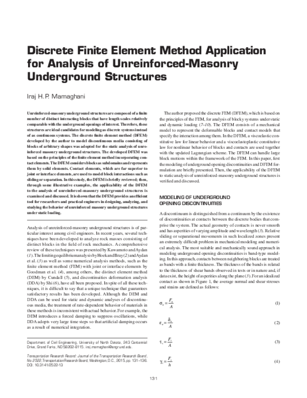 Pdf Discrete Finite Element Method Application For Analysis Of