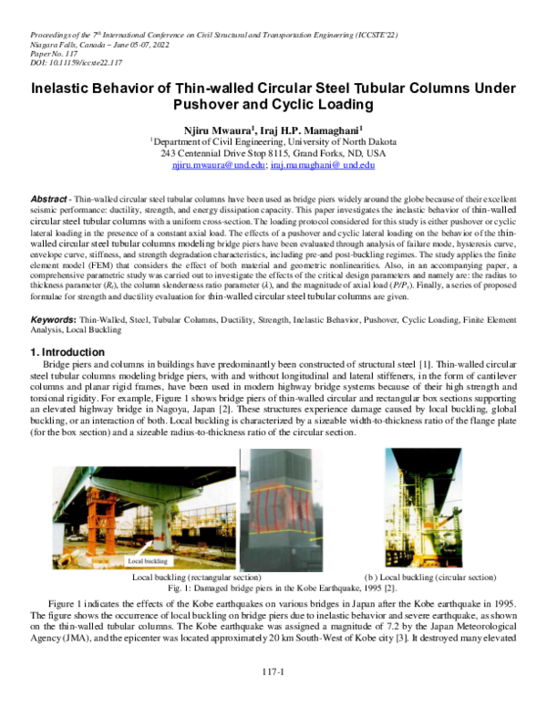 (PDF) Inelastic Behavior of Thin-walled Circular Steel Tubular Columns Under Pushover and Cyclic ...