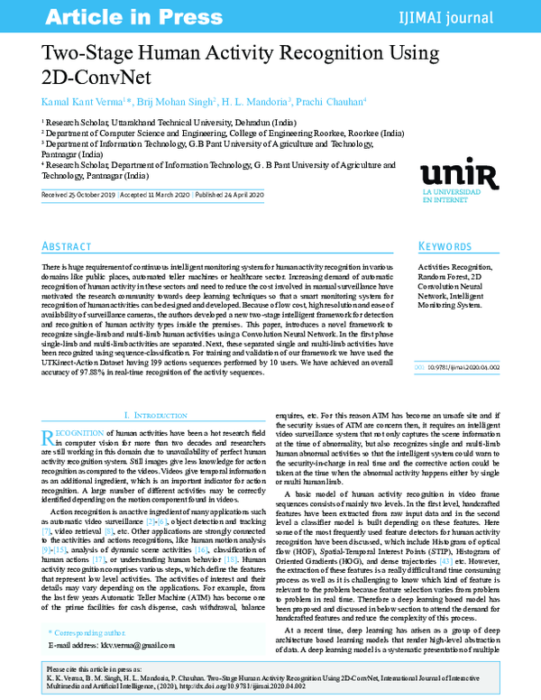 Pdf Two Stage Human Activity Recognition Using 2d Convnet