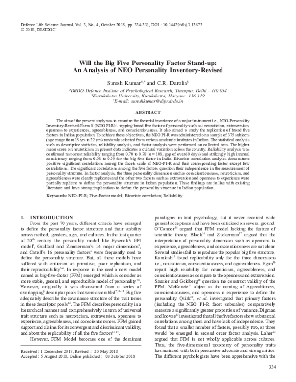 (PDF) Will the Big Five Personality Factor Stand-up: An Analysis of NEO ...