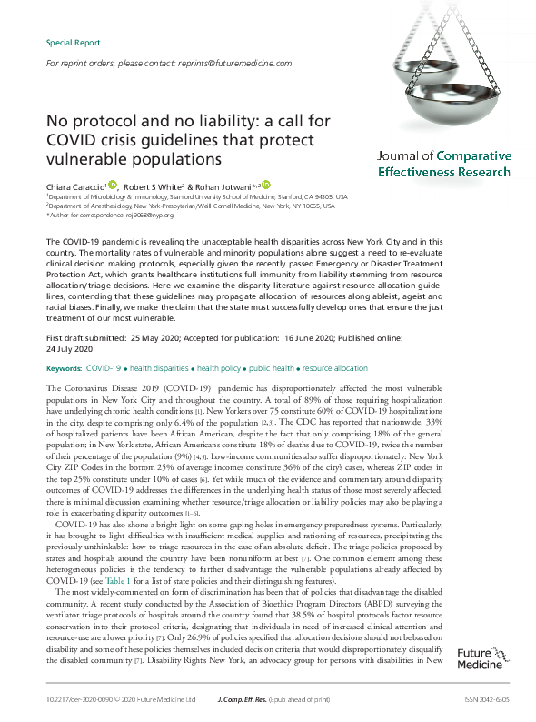 (PDF) No protocol and no liability: a call for COVID crisis guidelines ...