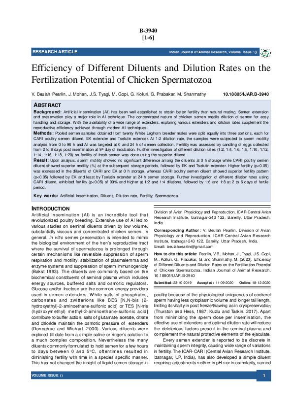 (PDF) Efficiency of Different Diluents and Dilution Rates on the ...