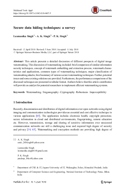 (PDF) Secure data hiding techniques: a survey