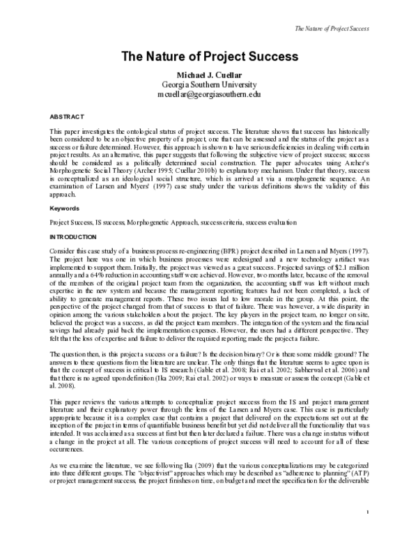 (PDF) The Nature of Project Success