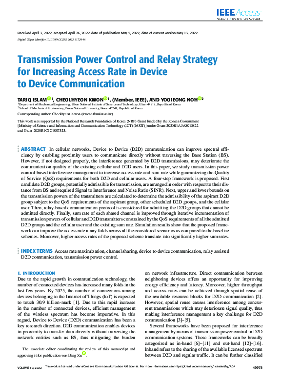 (PDF) Transmission Power Control and Relay Strategy for Increasing Access Rate in Device to ...
