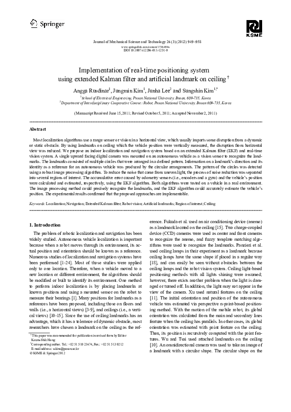 (PDF) Implementation of real-time positioning system using extended Kalman filter and artificial ...