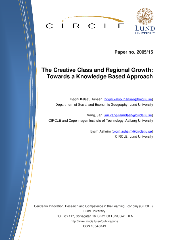 (PDF) The creative class and regional growth: towards a knowledge based ...
