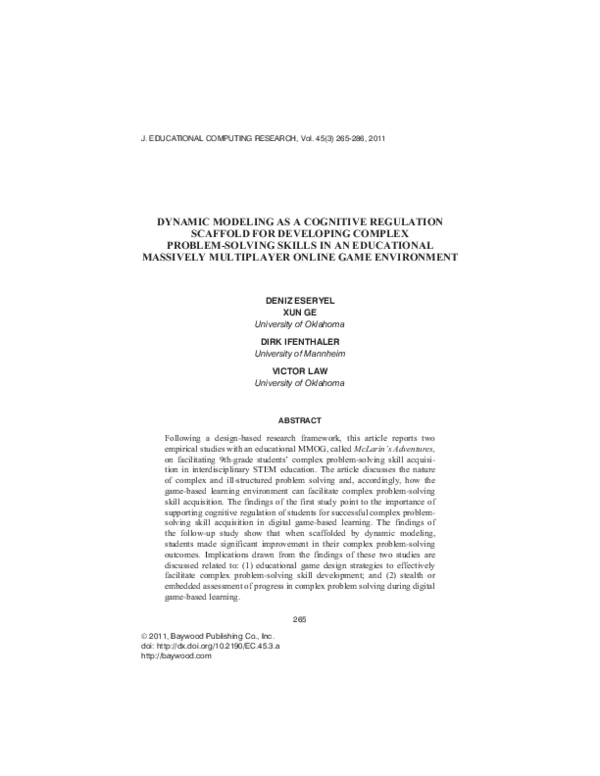 (PDF) Dynamic Modeling as a Cognitive Regulation Scaffold for Developing Complex Problem-Solving ...