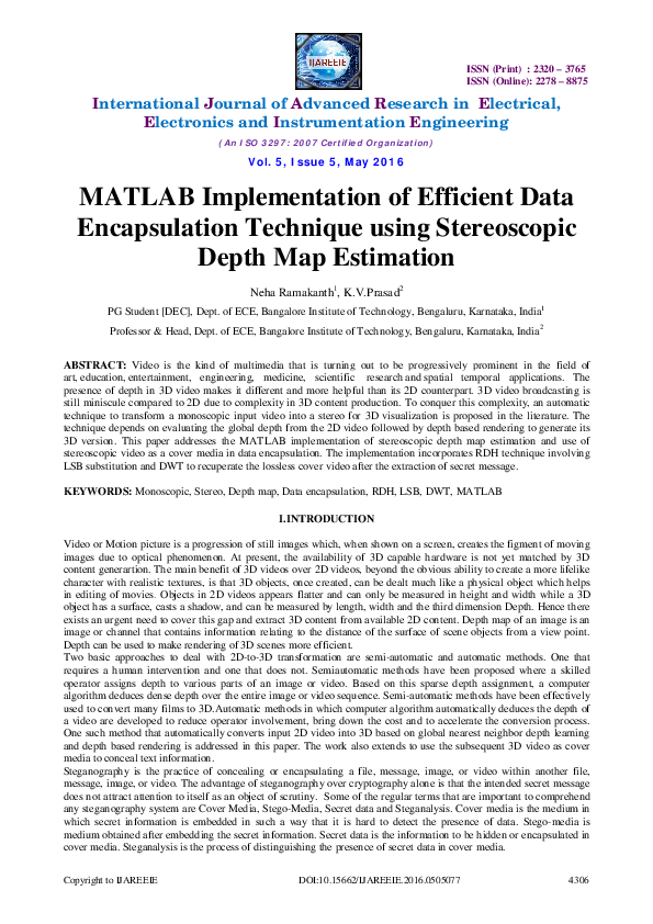 Pdf Matlab Implementation Of Efficient Data Encapsulation Technique Using Stereoscopic Depth