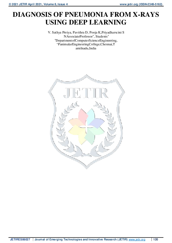 (PDF) Diagnosis of Pneumonia from X-Rays Using Deep Learning
