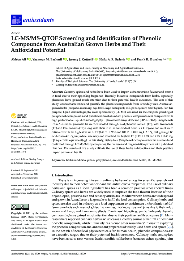 (PDF) LC-MS/MS-QTOF Screening and Identification of Phenolic Compounds from Australian Grown ...