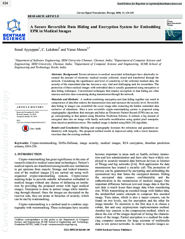 Pdf A Secure Reversible Data Hiding And Encryption System For Embedding Epr In Medical Images
