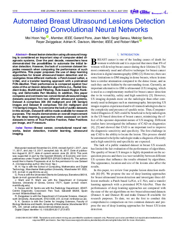 Pdf Automated Breast Ultrasound Lesions Detection Using Convolutional Neural Networks