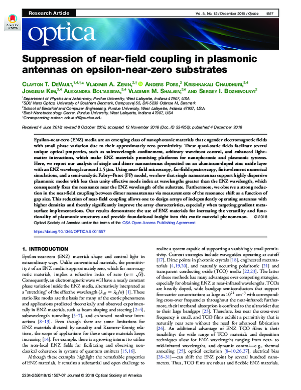 Pdf Suppression Of Near Field Coupling In Plasmonic Antennas On
