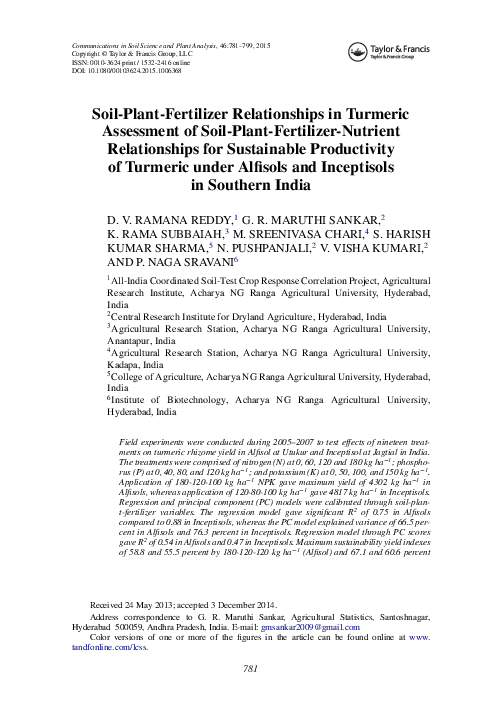 (PDF) Soil-Plant-Fertilizer Relationships in Turmeric Assessment of Soil-Plant-Fertilizer ...