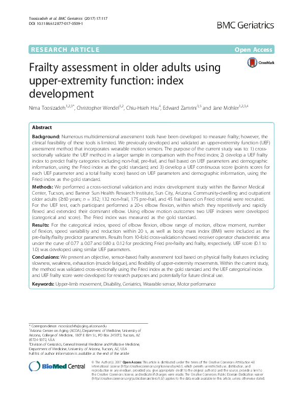 (PDF) Frailty assessment in older adults using upper-extremity function: index development